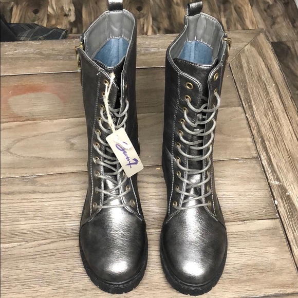 Seven7 | Shoes | Seven7 Silver Military Combat Silver Lace Up Boot ...